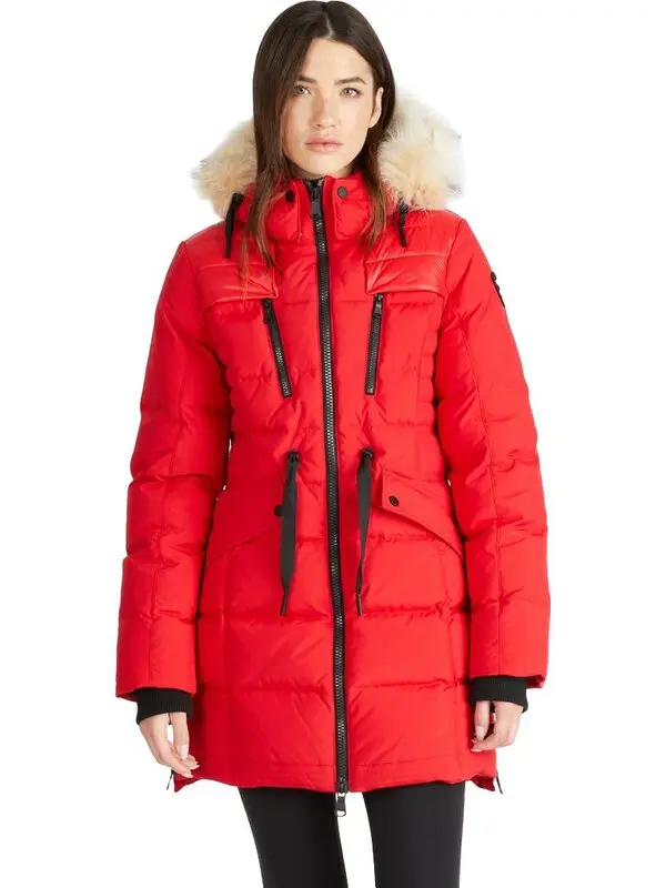 Pajar Alia Mixed Media Quilted Parka With Detachable Hood - Current Red