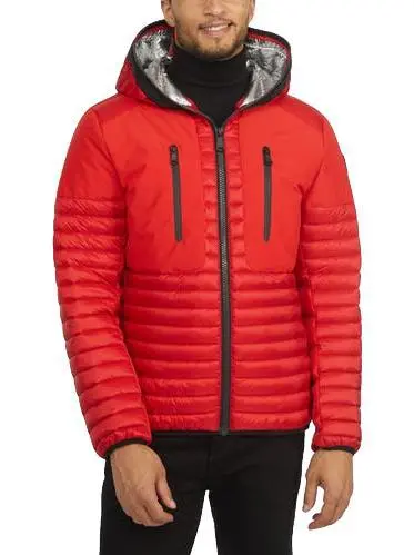 Pajar Mixed Media Puffer With Fixed Hood - Current Red