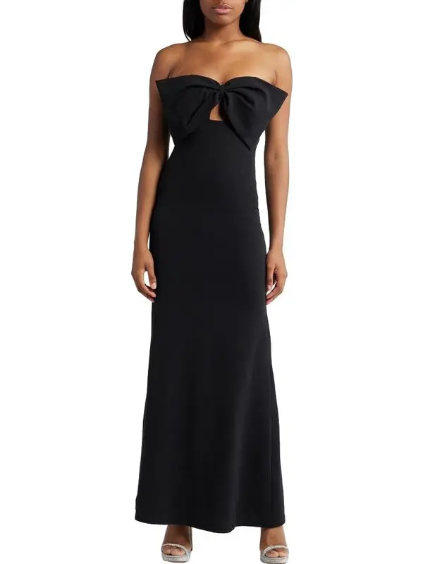 Lulus Coveted Glamour Bow Strapless Sheath Gown - Black