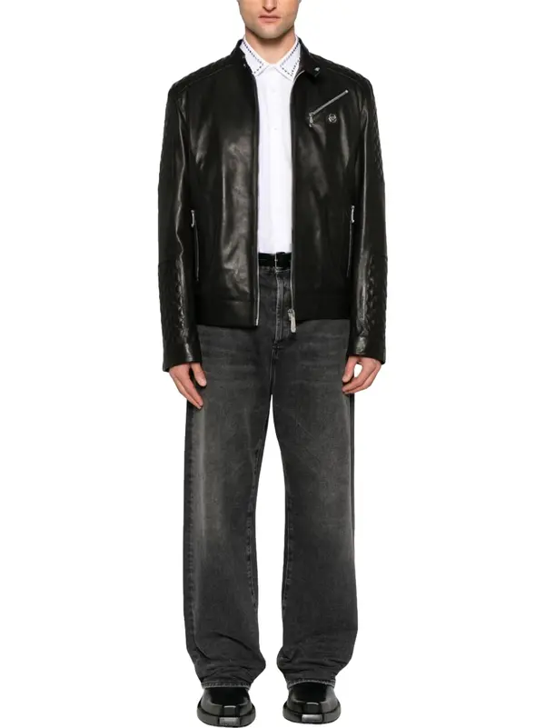 Philipp Plein Padded Leather Jacket - Black