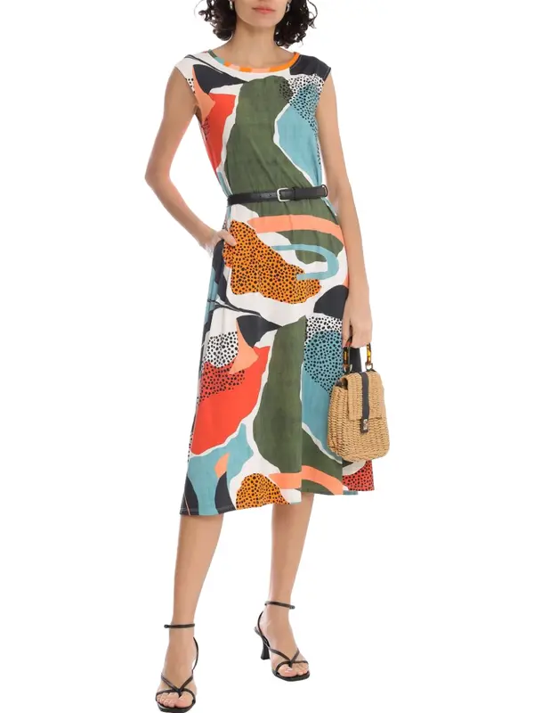 LYGIA & NANNY Tie Abstract-print Midi Dress - Green