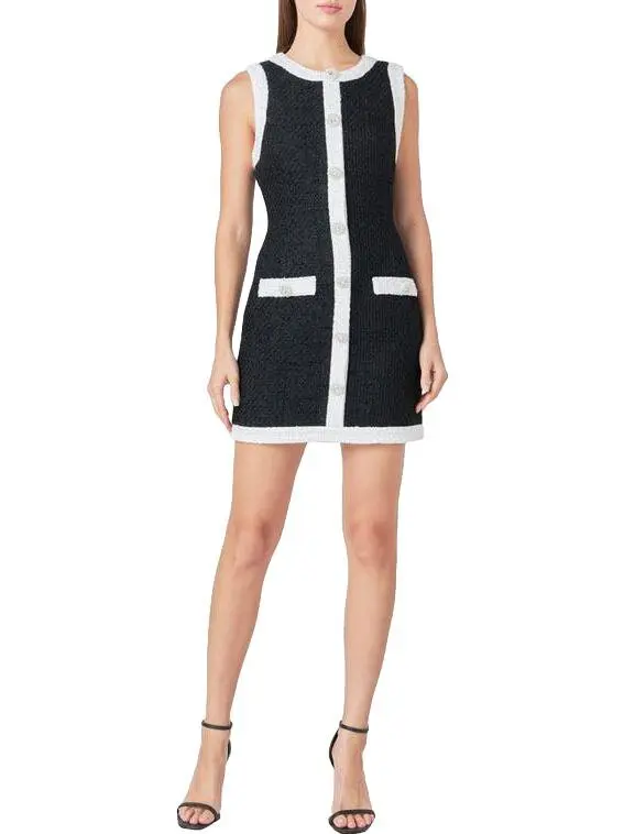 Endless Rose Sleeveless Tweed Mini Dress - Black/ White
