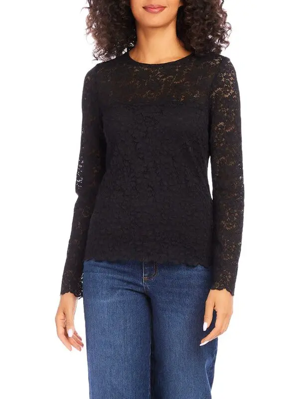 Karen Kane Scalloped Lace Top - Black