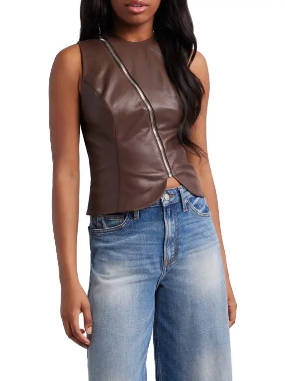 MISTRESS ROCKS Zip-front Faux Leather Top - Earth