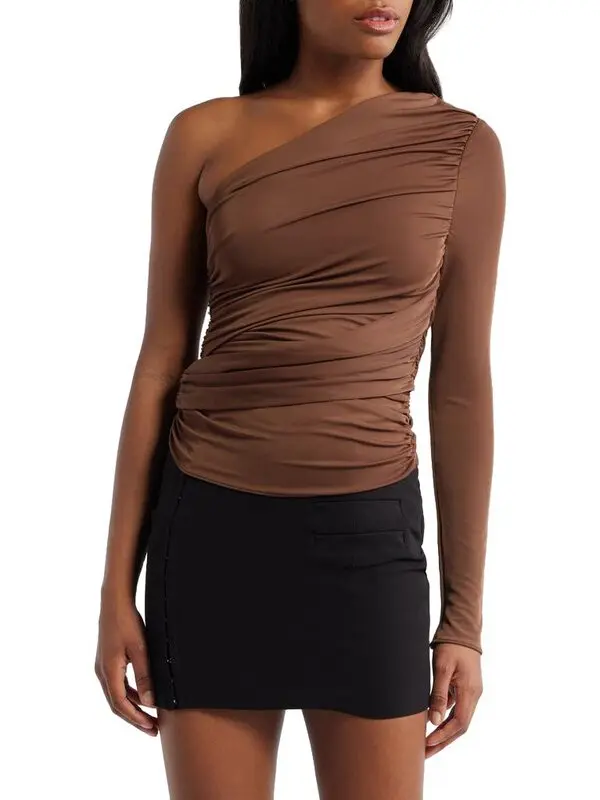 MISTRESS ROCKS Ruched One-shoulder Top - Earth