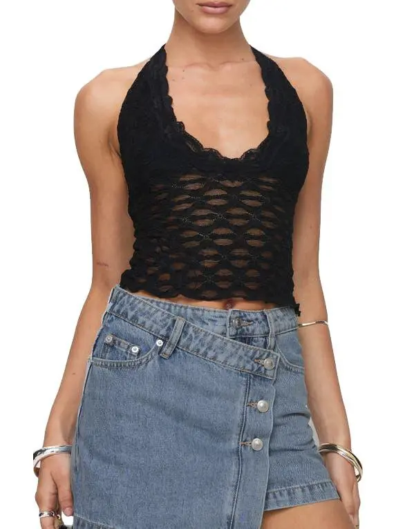 Princess Polly Only Angel Lace Halter Top - Black