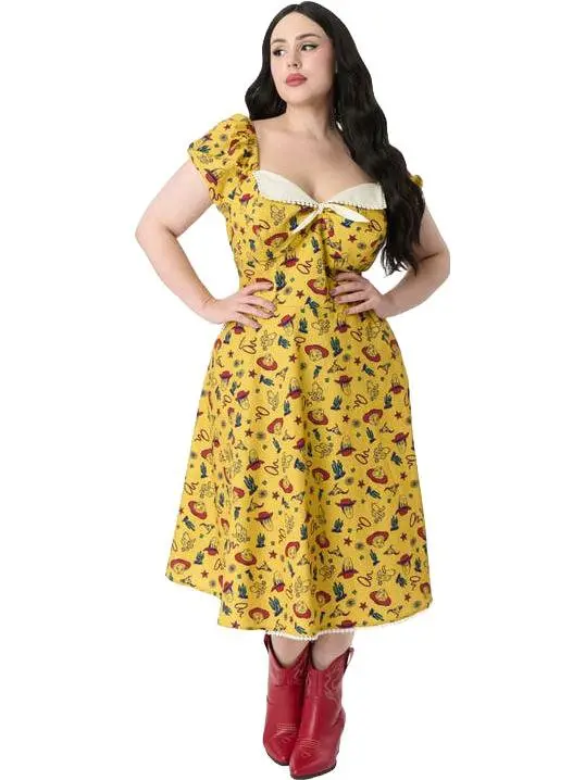 Unique Vintage 1950s Sweetheart Swing Dress - Yellow Toy Story