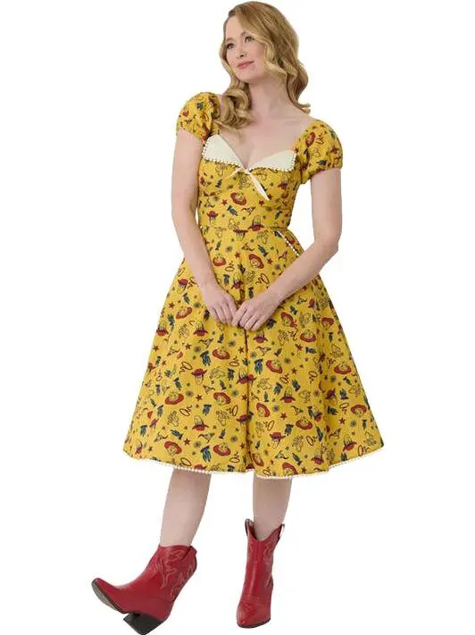 Unique Vintage 1950s Sweetheart Swing Dress - Yellow Toy Story