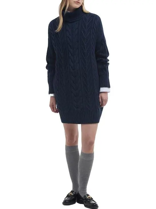 Barbour Beatrix Cable Stitch Long Sleeve Wool Blend Sweater Dress - Navy