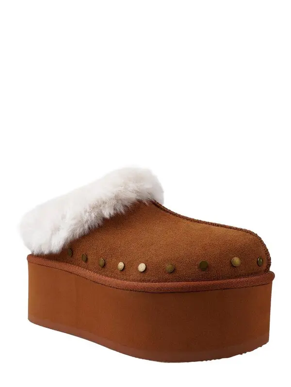 CANDIE'S Sabi Faux Fur Platform Clogs - Beige