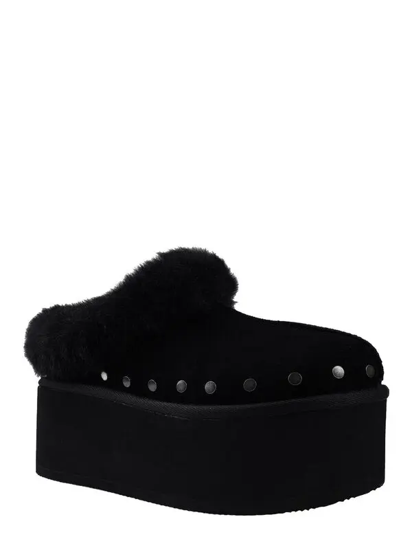CANDIE'S Sabi Faux Fur Platform Clogs - Blk Suede