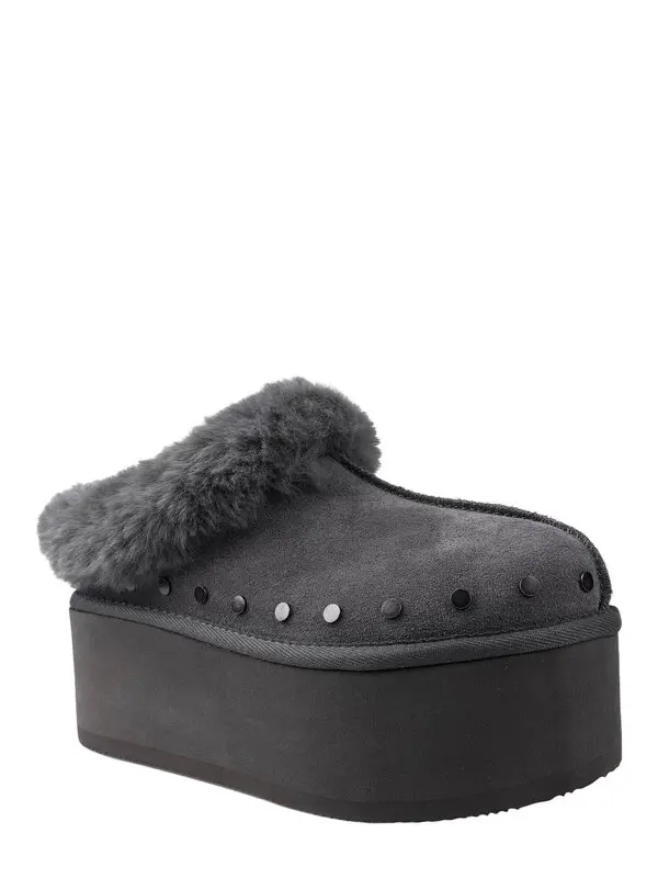 CANDIE'S Sabi Faux Fur Platform Clogs - Grey