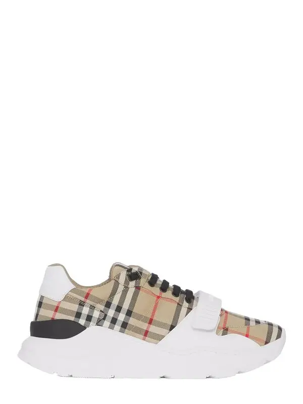 Burberry Check And Leather Sneakers - Archive Beige
