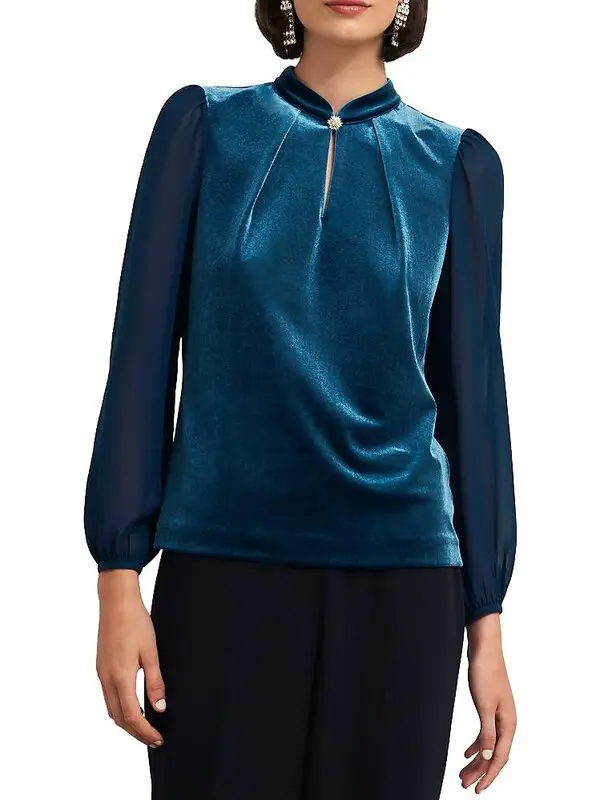 HOBBS LONDON Rosalie Velvet Blouse - Riverside