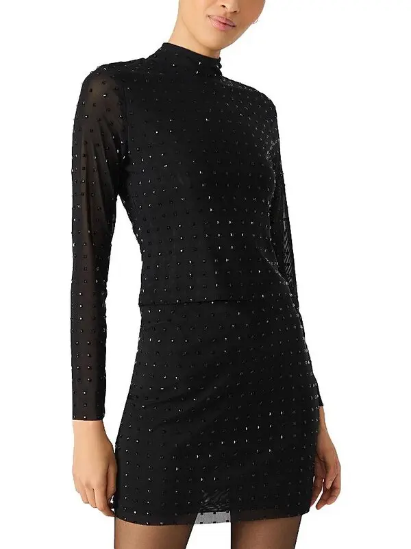 Steve Madden Embellished Mesh Top - Black