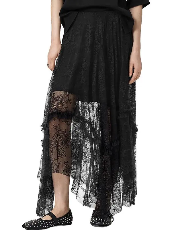 ALLSAINTS Josie Lace Midi Skirt - Black
