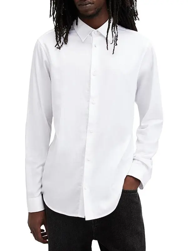 ALLSAINTS Echo Slim Fit Button Front Shirt - White