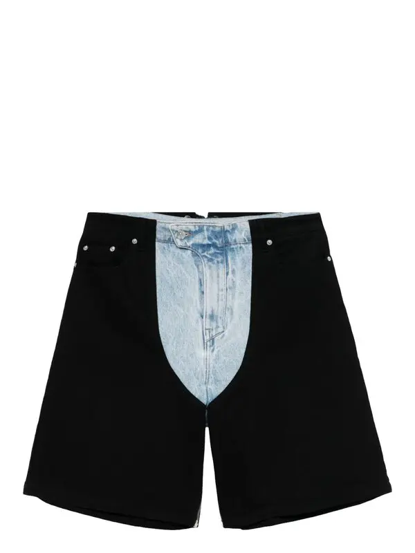 MUGLER Bi-color Laced Denim Shorts - Black