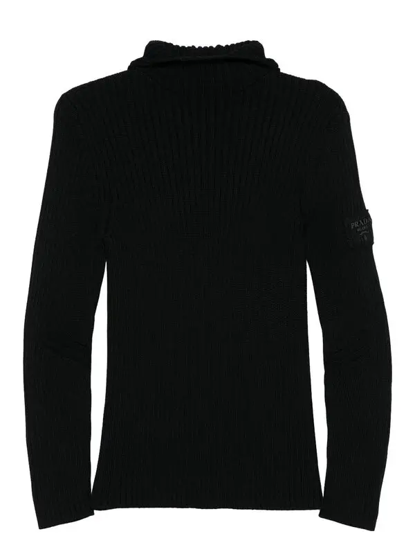 Prada Ribbed-knit Hoodie - Black