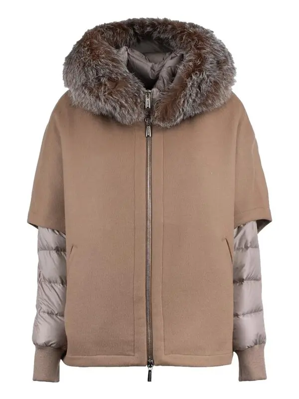 MOORER Short Cashmere Blend Cape With Detachable Down Jacket - Brown