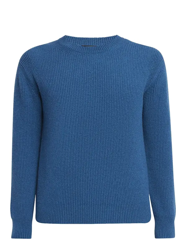 Zegna Oasi Cashmere Ribbed Crewneck Sweater - Md Blu Sld