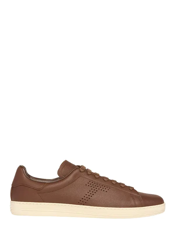 TOM FORD Warwick Soft Grain Leather Sneakers - Tobacco Cream