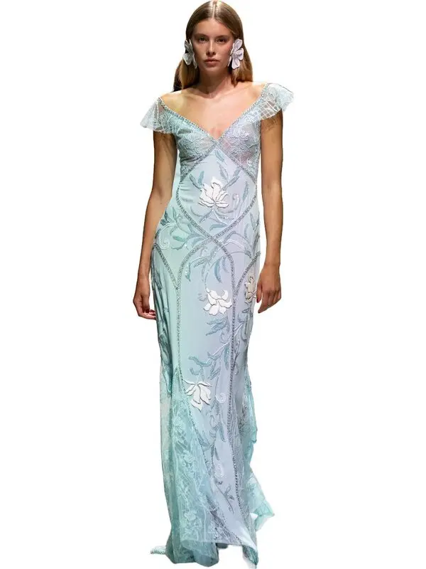 GEORGES HOBEIKA Lace-paneled Maxi Dress - Blue