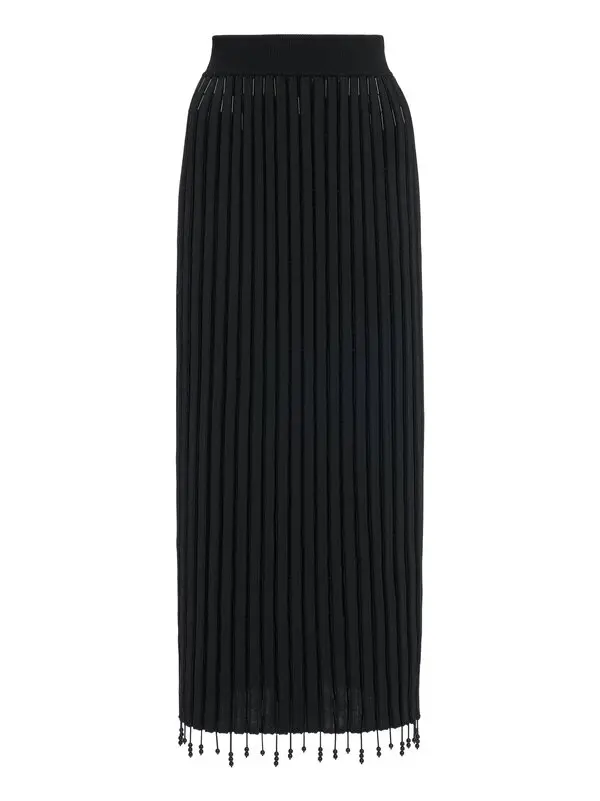 JIL SANDER Embellished Plissé-knit Midi Skirt - Black