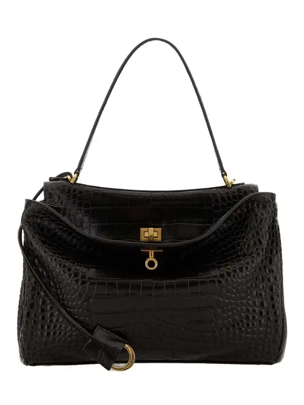 Balenciaga Croc Effect Shoulder Bag - Coffee