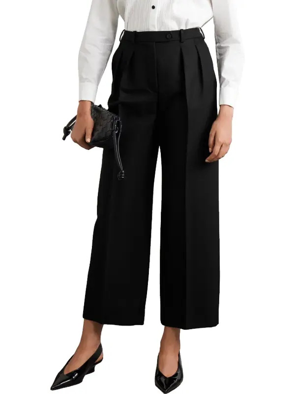 Loro Piana Bart Cropped Pleated Wide-leg Pants - Black