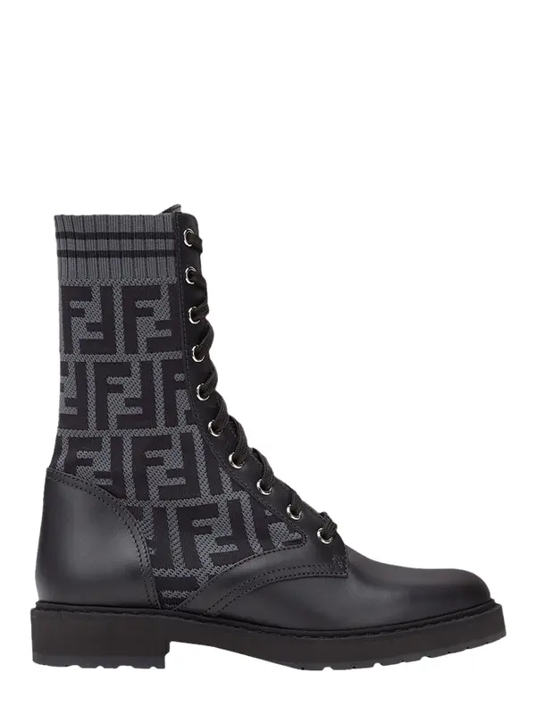 Fendi Ff Rockoko Lace Up Biker Boots - Black