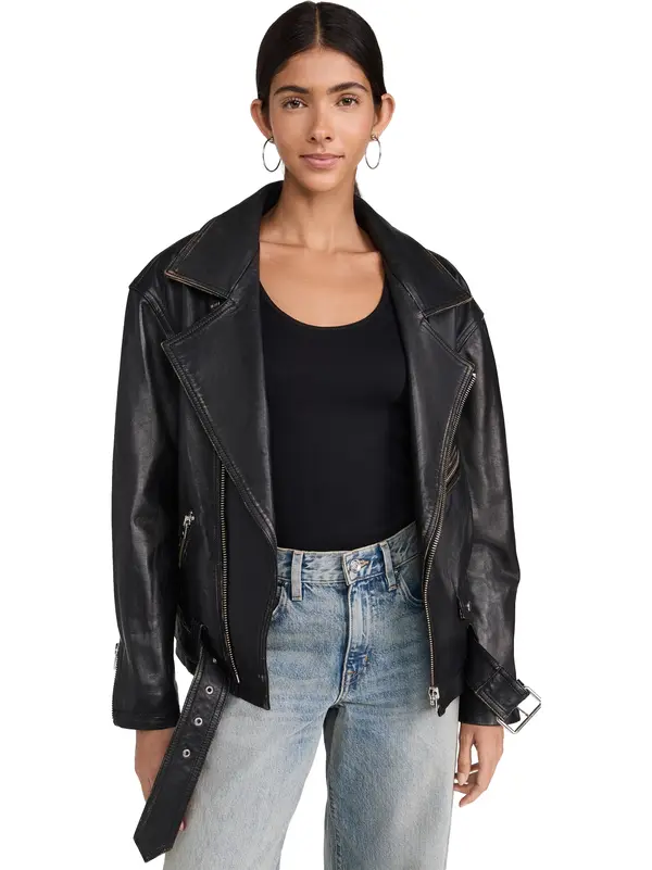 IRO PARIS Dylan Leather Biker Jacket - Black Beige