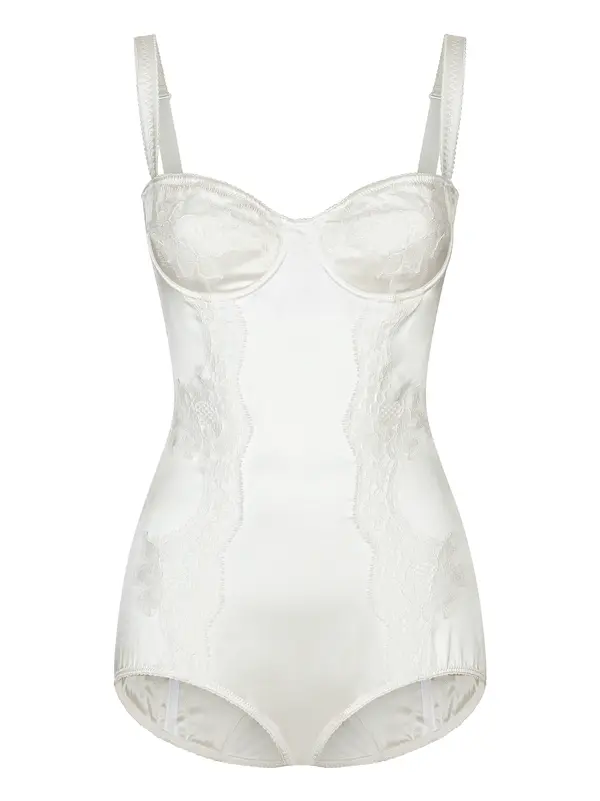 Dolce & Gabbana Silk Balconette-bra Bodysuit With Lace - White
