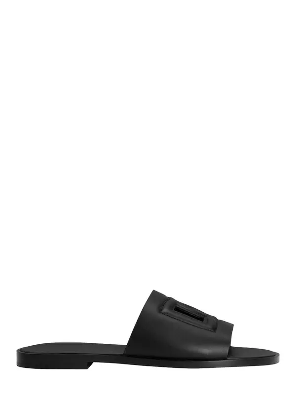 Dolce & Gabbana Calfskin Slides With Logo - Black