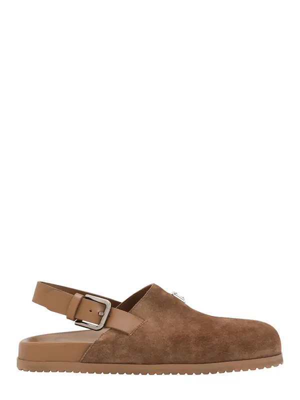 Dolce & Gabbana Suede Mules With Logo Tag - Brown