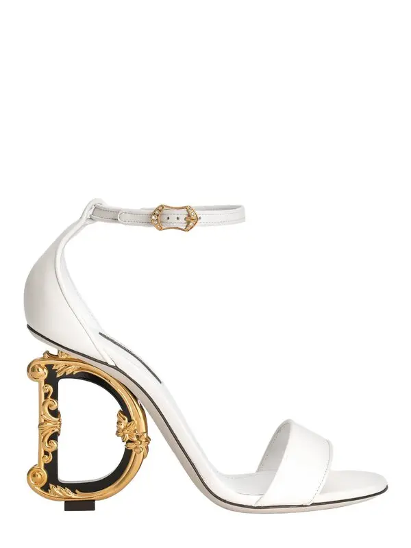 Dolce & Gabbana Nappa Leather Sandals With Baroque Dg Detail - White