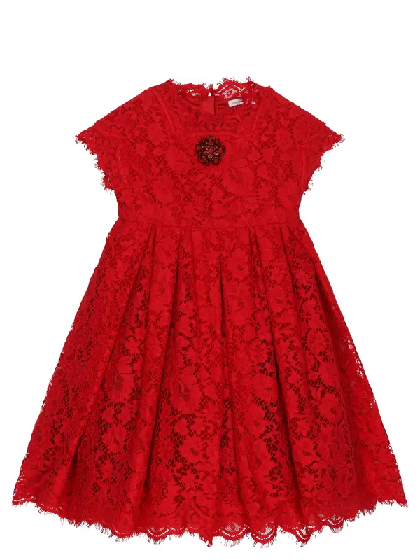 Dolce & Gabbana Cordonette Lace Dress With Embroidered Jewel - Red