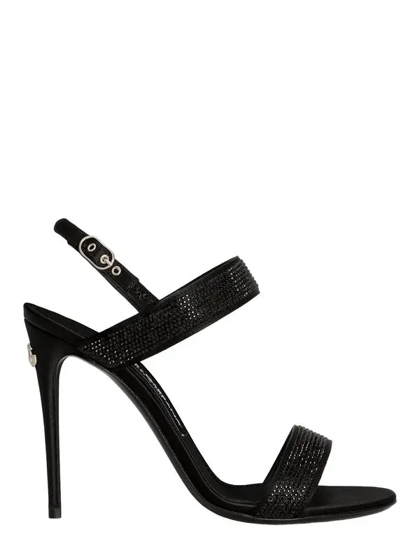 Dolce & Gabbana Keira Rhinestone Satin Sandals - Black
