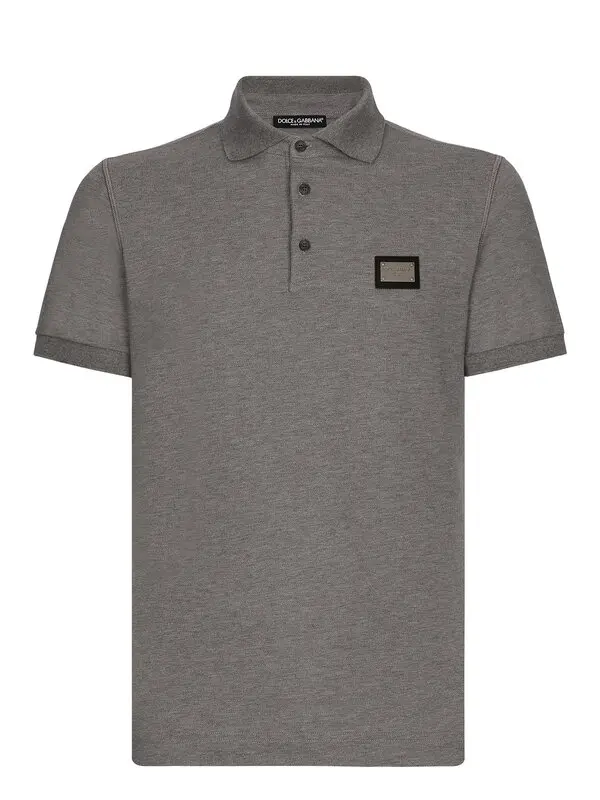Dolce & Gabbana Cotton Piqué Polo-shirt With Branded Tag - Grey