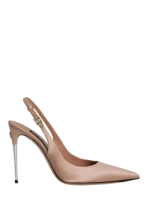 Dolce & Gabbana Satin Slingbacks With Dg Logo - Beige