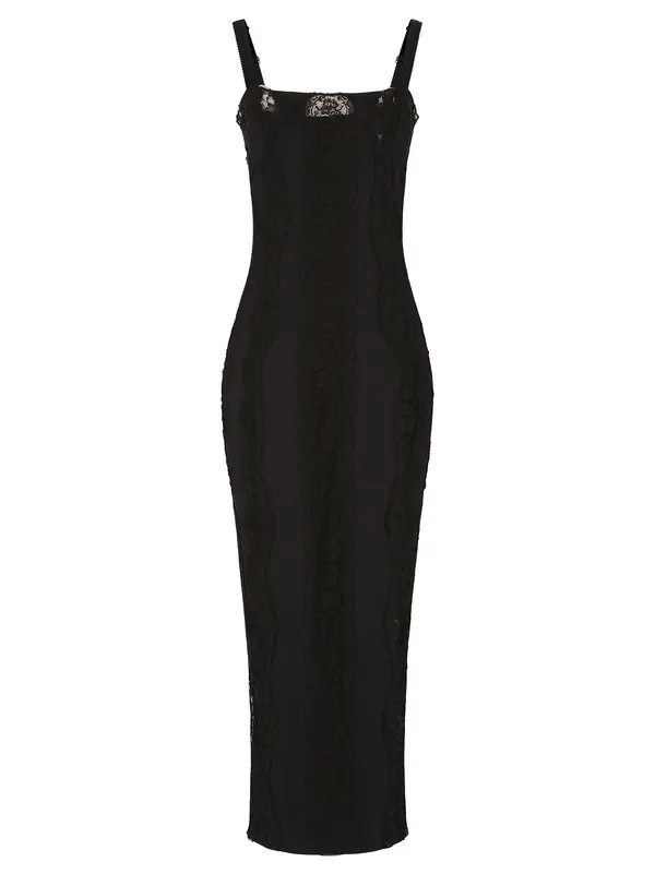 Dolce & Gabbana Stretch Jersey Calf-length Dress With Lace - Black