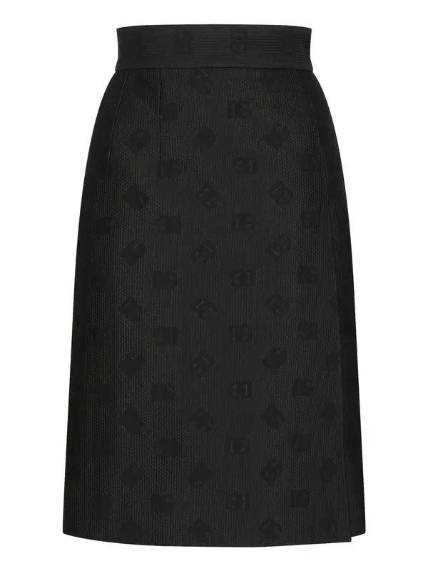 Dolce & Gabbana Quilted Jacquard Midi Skirt With Dg Logo - Black