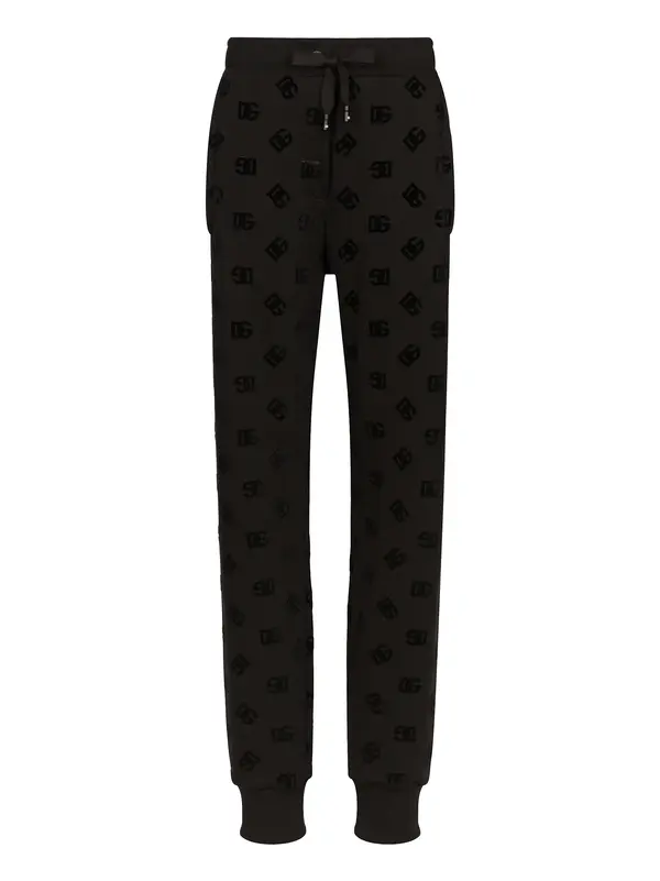 Dolce & Gabbana Jersey Jogging Pants With Flocked Dg Logo Print - Black