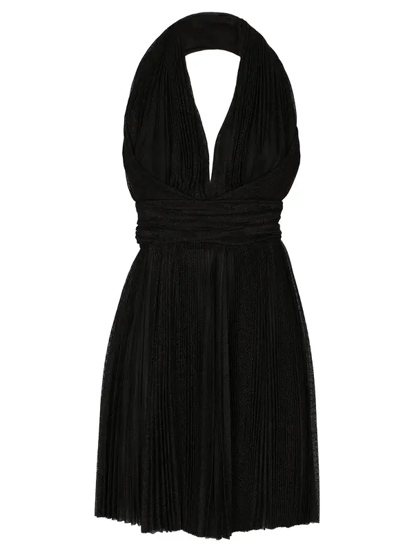 Dolce & Gabbana Short Pleated Lurex Mesh Dress - Black