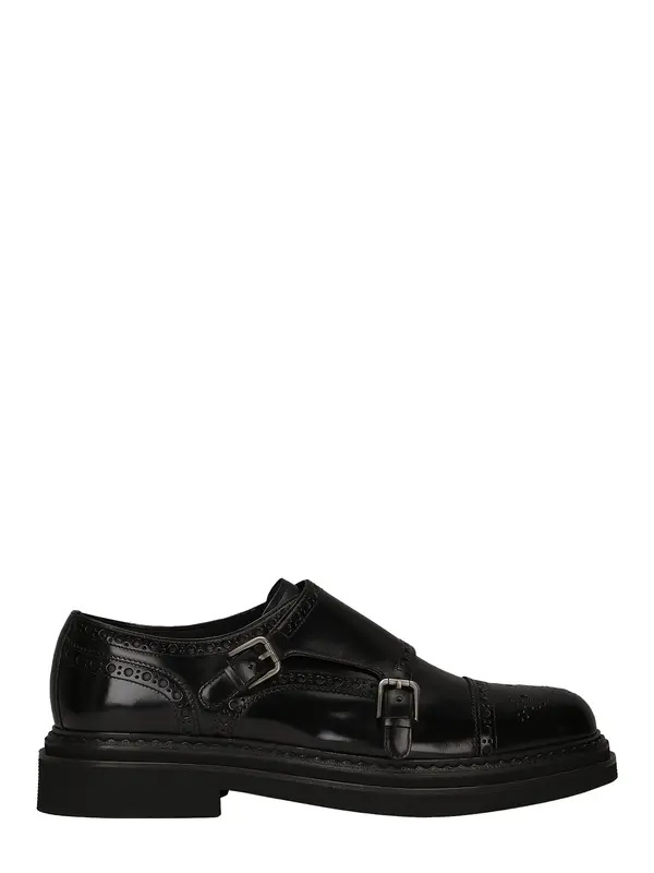 Dolce & Gabbana Brushed Calfskin Monk Strap Shoes - Black