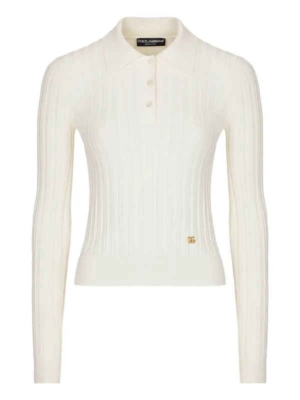 Dolce & Gabbana Cropped Ribbed Viscose Polo-shirt With Dg Logo - White