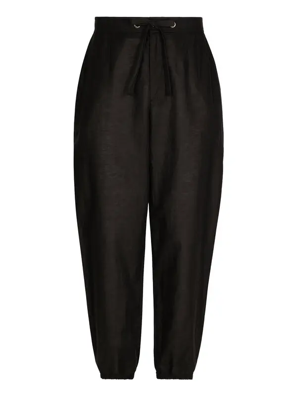 Dolce & Gabbana Linen And Cotton Jogging Pants With Logo Label - Black