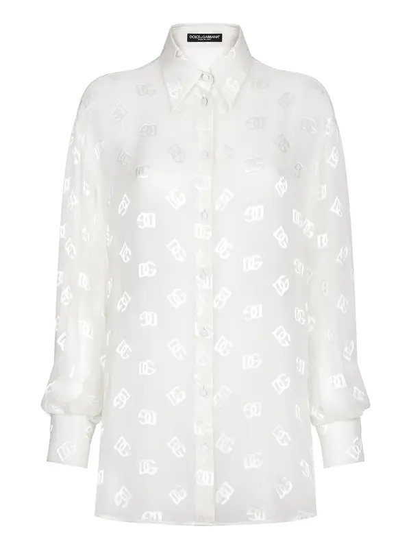 Dolce & Gabbana Dévoré Silk Shirt With Dg Logo - White
