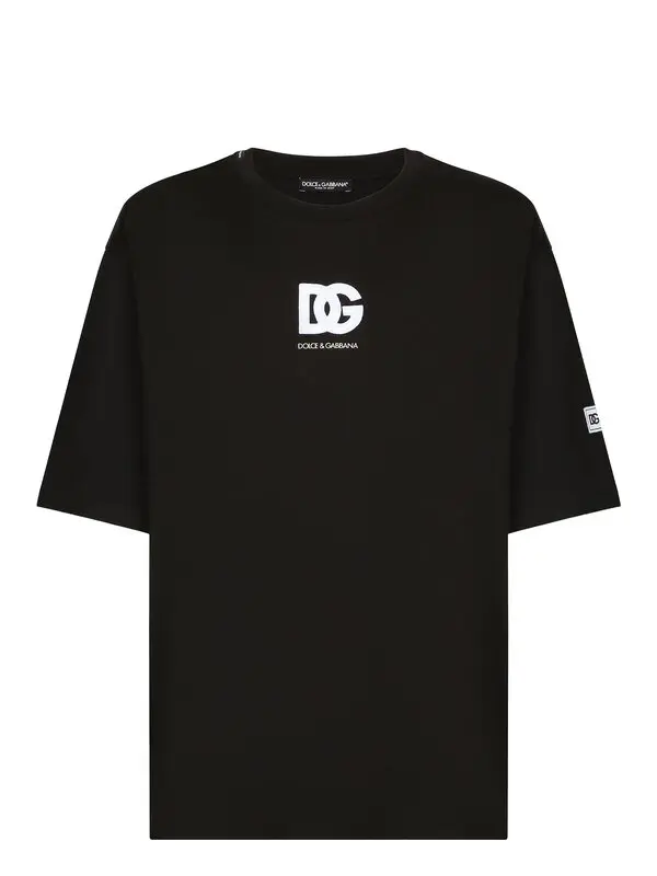 Dolce & Gabbana Short-sleeved T-shirt With Dg Logo Patch - Black