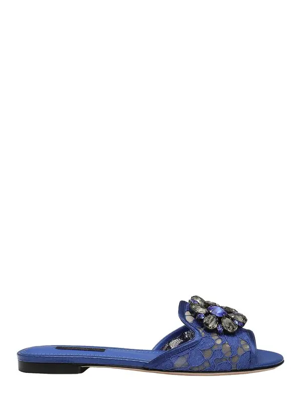 Dolce & Gabbana Bianca Lace Slippers With Crystals - Blue